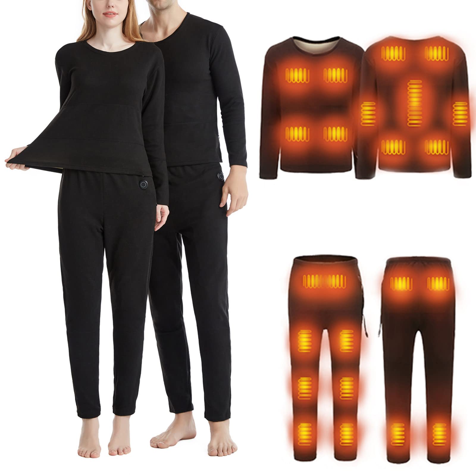 Electric Heated Thermal Underwear Set,Women Men USB Electric Heated Thermal Long Sleeve T Shirts Ultra-Soft Base Layer Warm Top Pants, Washable Heating Underwear Thermal Set Clothes