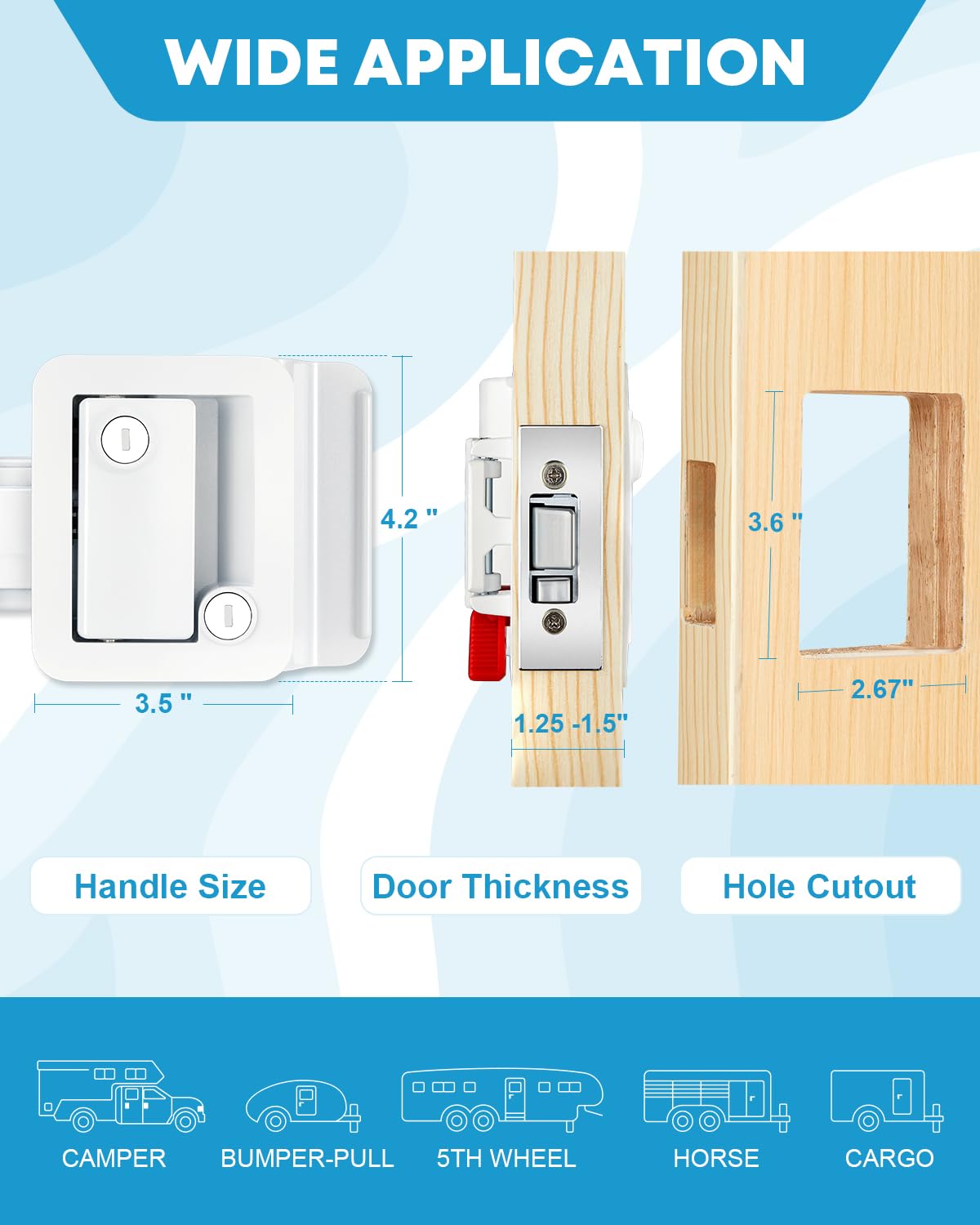 Kohree Upgraded RV Door Lock Replacement with Paddle Deadbolt, Camper Door Handle Latch, 100% Zinc Alloy RV Travel Trailer Entry Door Lock with Keys for Camper Horse Trailer Cargo Hauler, White