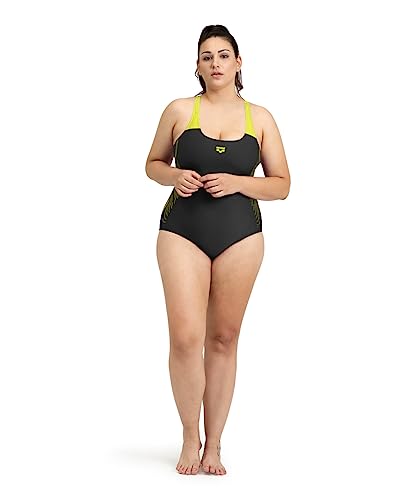 Arena Performance Women's Graphic Swim Pro Back Plus Size One Piece Swimsuit Chlorine Resistant MaxLife Bathing Suit, Black/Soft Green, 16W-18W