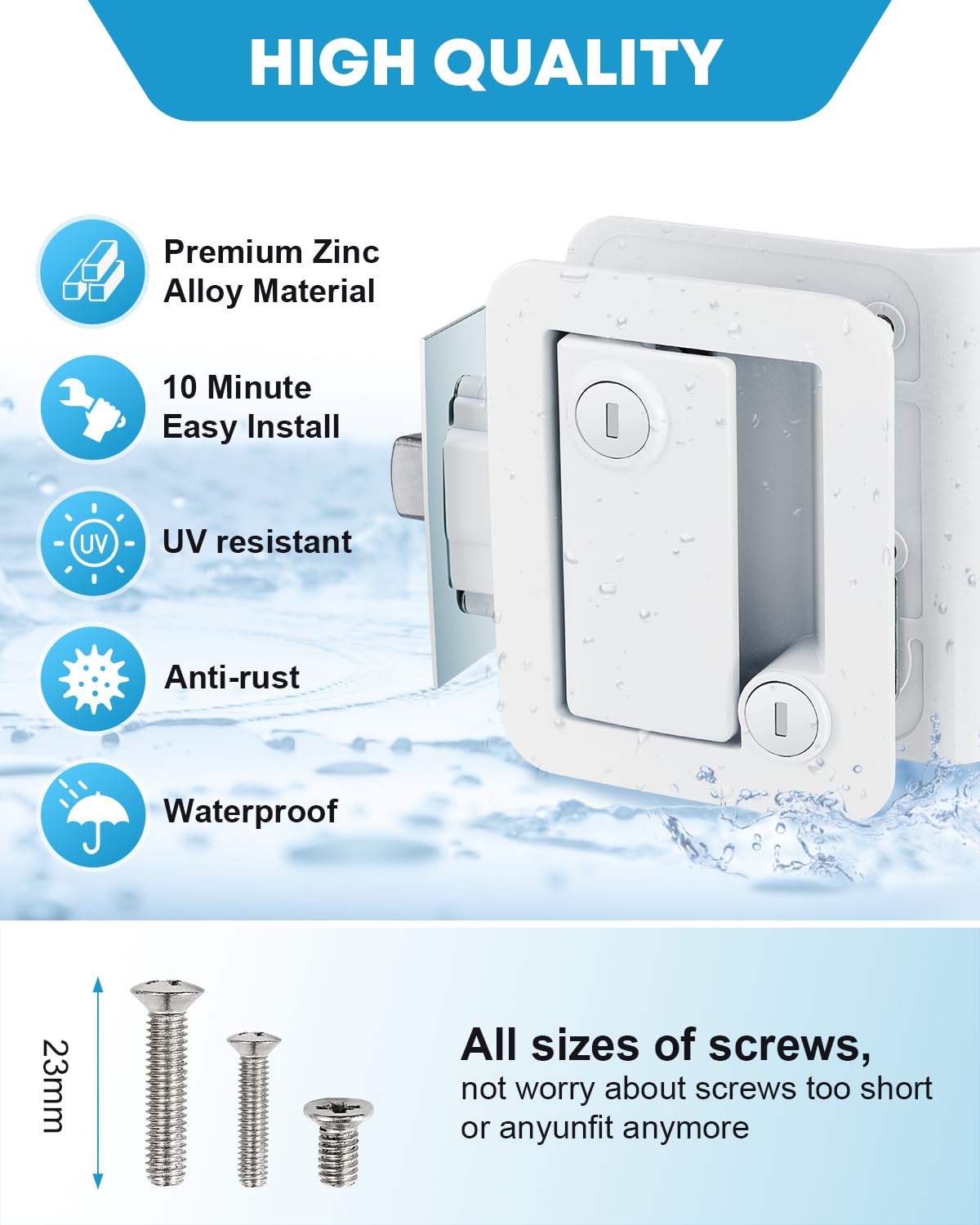 Kohree Upgraded RV Door Lock Replacement with Paddle Deadbolt, Camper Door Handle Latch, 100% Zinc Alloy RV Travel Trailer Entry Door Lock with Keys for Camper Horse Trailer Cargo Hauler, White