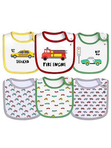 Maiwa 6 Pack Waterproof Cotton Baby Bibs with Snaps for baby boys girls teething drooling and feeding