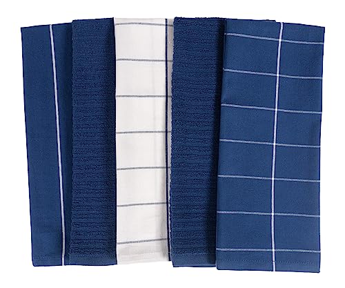 KAF Home Chelsea Assorted Kitchen Towel - Set of 10-18 x 28 Inches - Mixed Flat and Terry Dish Towels (Blue)