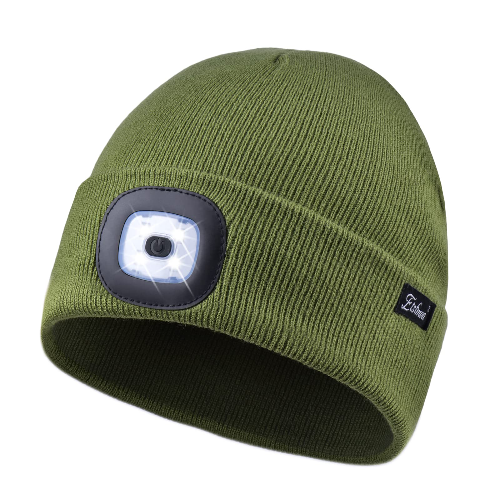 Etsfmoa Unisex Beanie with The Light Gifts for Men Dad Father USB Rechargeable Caps Olive Green