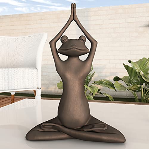 Pure Garden Stretching Yoga Frog Lawn and Garden Décor, Bronze