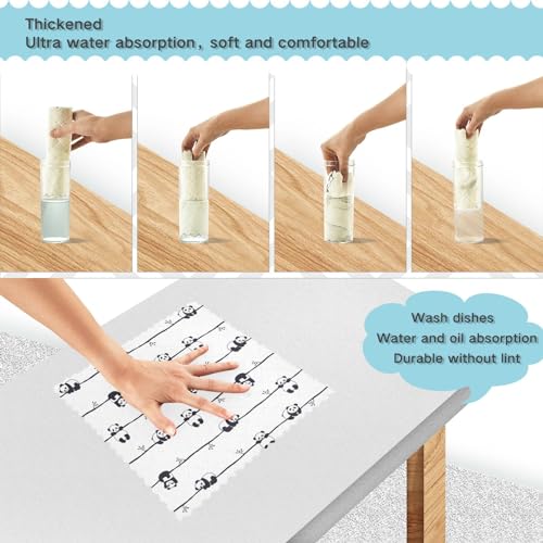 FRODOTGV Vector Pattern Cute Little Panda Microfiber Kitchen Dish Towels Countertop Tea Towel Kitchen Terry Dish Cloths Hand Towels for Kitchen