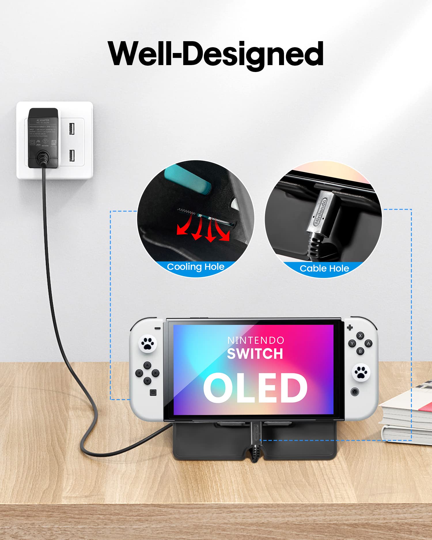 Playstand for Nintendo Switch, Portable and Foldable Magnetic Stand for Nintendo Switch/Steam Deck/Phone, 3 in 1 Accessories Kit with Stand, 2pcs Switch OLED Screen Protectors & 2pcs Wheel Grip Caps