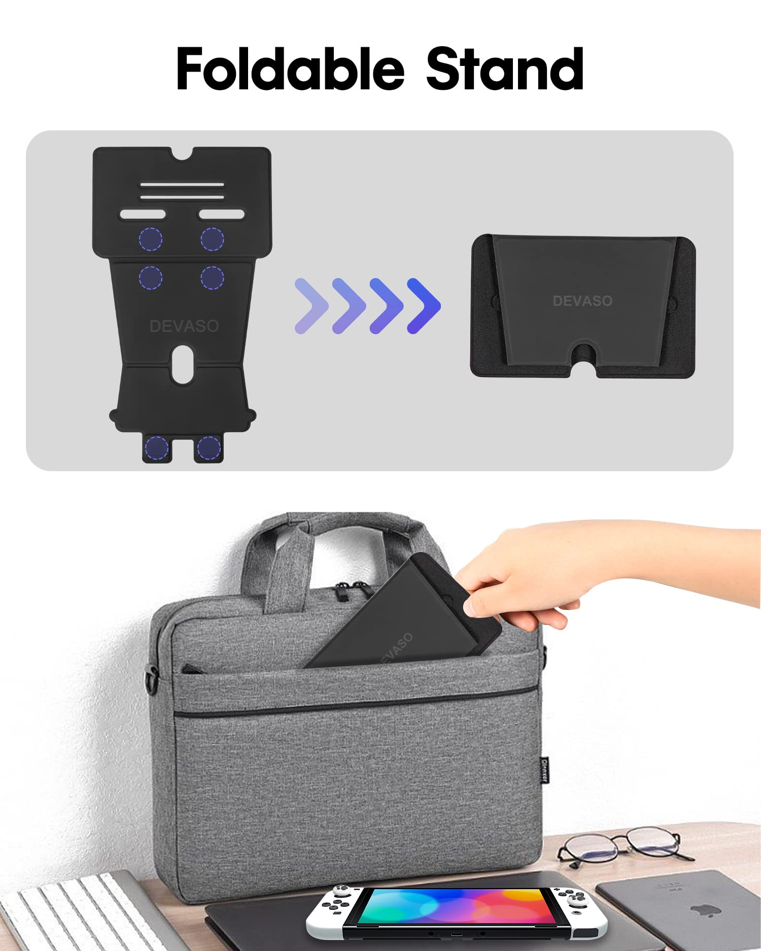 Playstand for Nintendo Switch, Portable and Foldable Magnetic Stand for Nintendo Switch/Steam Deck/Phone, 3 in 1 Accessories Kit with Stand, 2pcs Switch OLED Screen Protectors & 2pcs Wheel Grip Caps