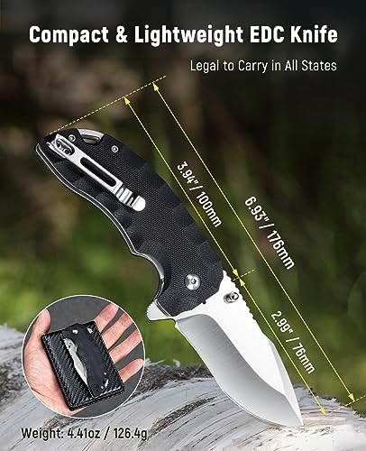 KEXMO Pocket Knife Folding Knife - 2.99'' 8Cr14MoV Blade G10 Handle Small EDC Knife with Clip - Tactical Knives for Men Women Dad Hunting Camping Hiking Survival Present, Silver