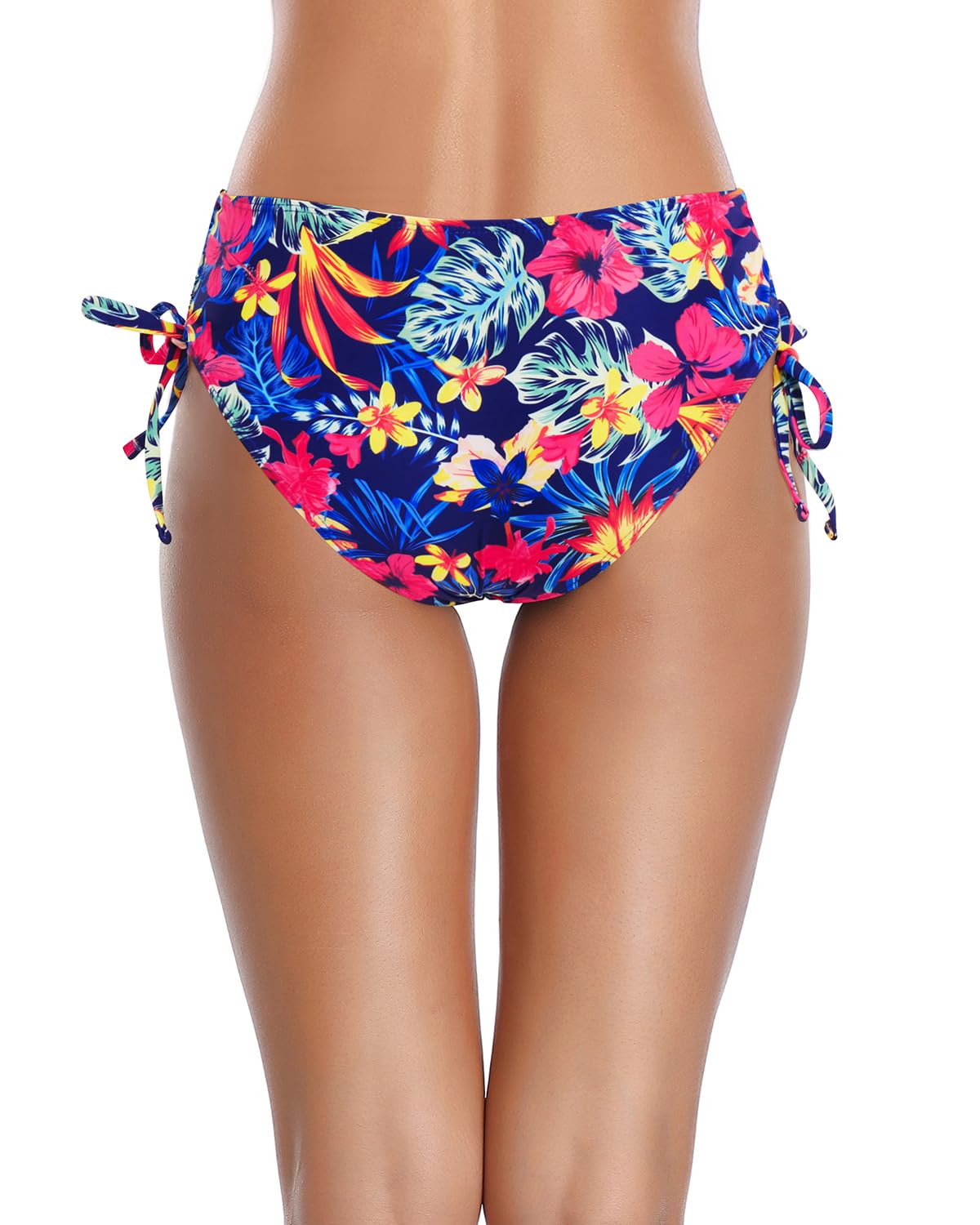 Tempt Me Women Blue Floral Bikini Bottoms Side Tie Adjustable Bathing Suit Swimsuit Full Coverage Swim Bottom M