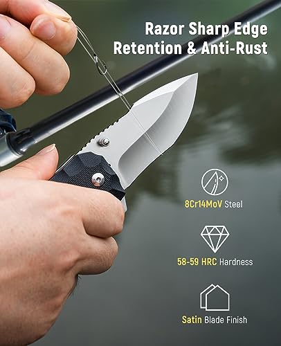 KEXMO Pocket Knife Folding Knife - 2.99'' 8Cr14MoV Blade G10 Handle Small EDC Knife with Clip - Tactical Knives for Men Women Dad Hunting Camping Hiking Survival Present, Silver