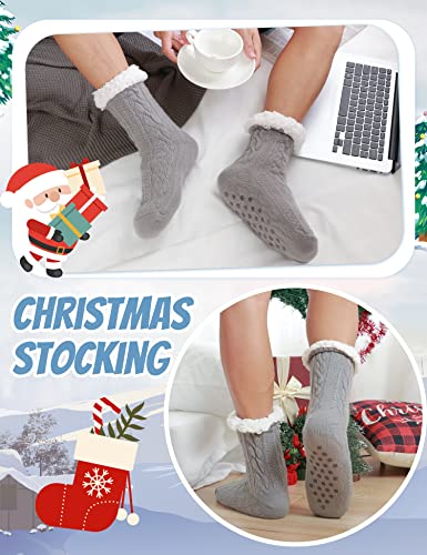 ProEtrade Slipper Fuzzy Socks for Mens Winter Fluffy Cozy Cabin Warm Fleece Soft Thick Comfy Anti Slip Gift Home Christmas Stocking Stuffer with Grips(Light Grey)