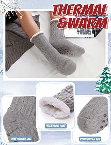 ProEtrade Slipper Fuzzy Socks for Mens Winter Fluffy Cozy Cabin Warm Fleece Soft Thick Comfy Anti Slip Gift Home Christmas Stocking Stuffer with Grips(Light Grey)