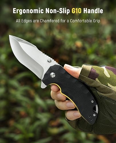 KEXMO Pocket Knife Folding Knife - 2.99'' 8Cr14MoV Blade G10 Handle Small EDC Knife with Clip - Tactical Knives for Men Women Dad Hunting Camping Hiking Survival Present, Silver