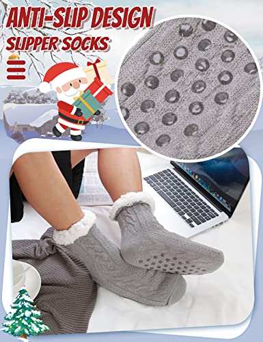 ProEtrade Slipper Fuzzy Socks for Mens Winter Fluffy Cozy Cabin Warm Fleece Soft Thick Comfy Anti Slip Gift Home Christmas Stocking Stuffer with Grips(Light Grey)