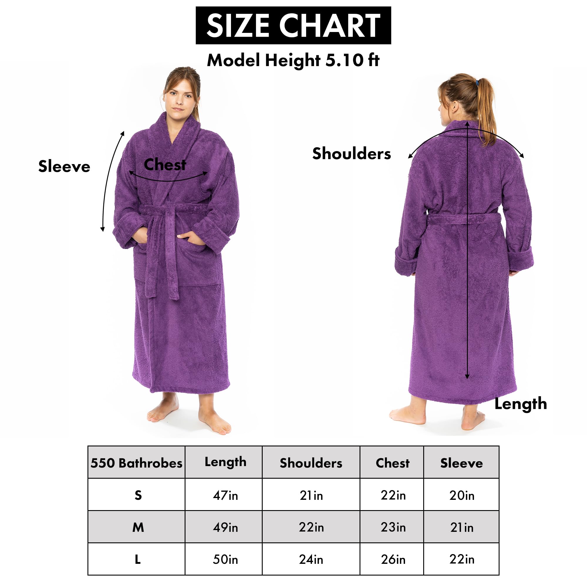 Classic Turkish Towels CTT Premium 100% Turkish Cotton Terry Cloth Bath Robe for Women & Men, Soft & Plush Long Unisex Robe