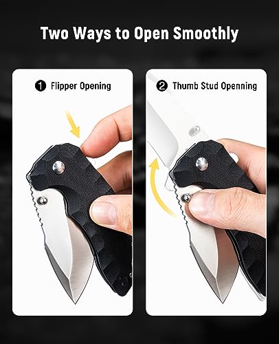 KEXMO Pocket Knife Folding Knife - 2.99'' 8Cr14MoV Blade G10 Handle Small EDC Knife with Clip - Tactical Knives for Men Women Dad Hunting Camping Hiking Survival Present, Silver