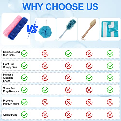 2 Pcs African Net Sponge,African Exfoliating Net,Exfoliating Bath Sponge,Bath Towels,Nylon Net,Wash Cloths,Back Scrubber for Shower,Skin Smoother for Daily Use or Stocking Stuffer(Blue,Pink)