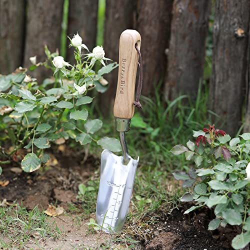 Berry&Bird Garden Tool Set, 3 PCS Stainless Steel Heavy Duty Gardening Tool Kit Includes Hand Trowel, Transplanter and Hand Cultivator with Ash Wood Handle for Transplanting Digging Loosening Soil