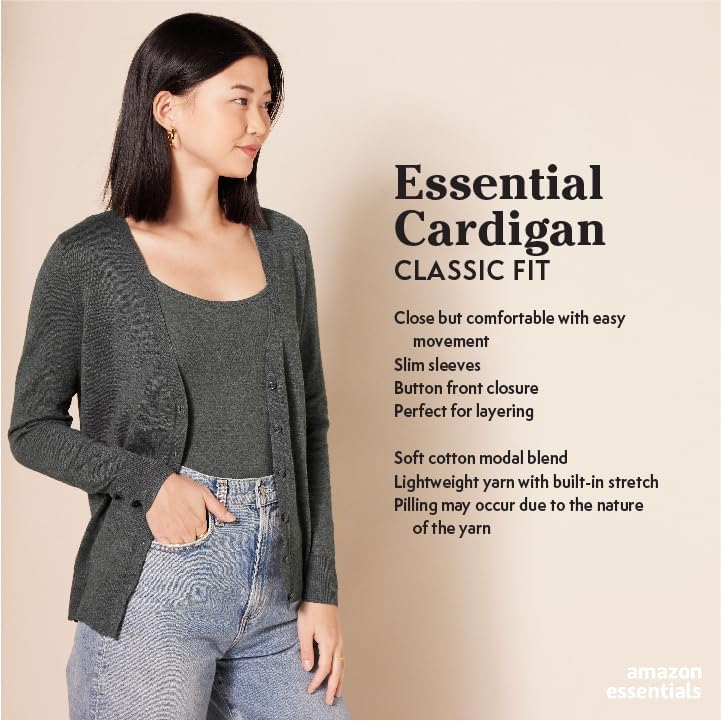 Amazon Essentials Women's Lightweight V-Neck Cardigan Sweater (Available in Plus Size), Olive, Medium