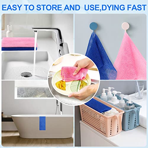 2 Pcs African Net Sponge,African Exfoliating Net,Exfoliating Bath Sponge,Bath Towels,Nylon Net,Wash Cloths,Back Scrubber for Shower,Skin Smoother for Daily Use or Stocking Stuffer(Blue,Pink)