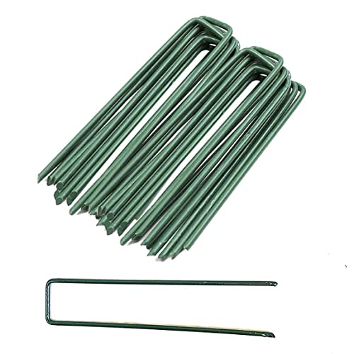 100-Pack Green, 6 Inch Garden Stakes, Landscape Staples, U-Type Turf Stake for Artificial Grass, Rust Proof Sod Pin for Securing Fences Weed Barrier Fabric Outdoor Wires Tents & Tarps