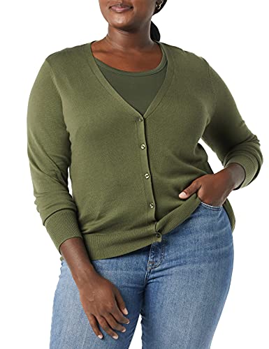 Amazon Essentials Women's Lightweight V-Neck Cardigan Sweater (Available in Plus Size), Olive, Medium