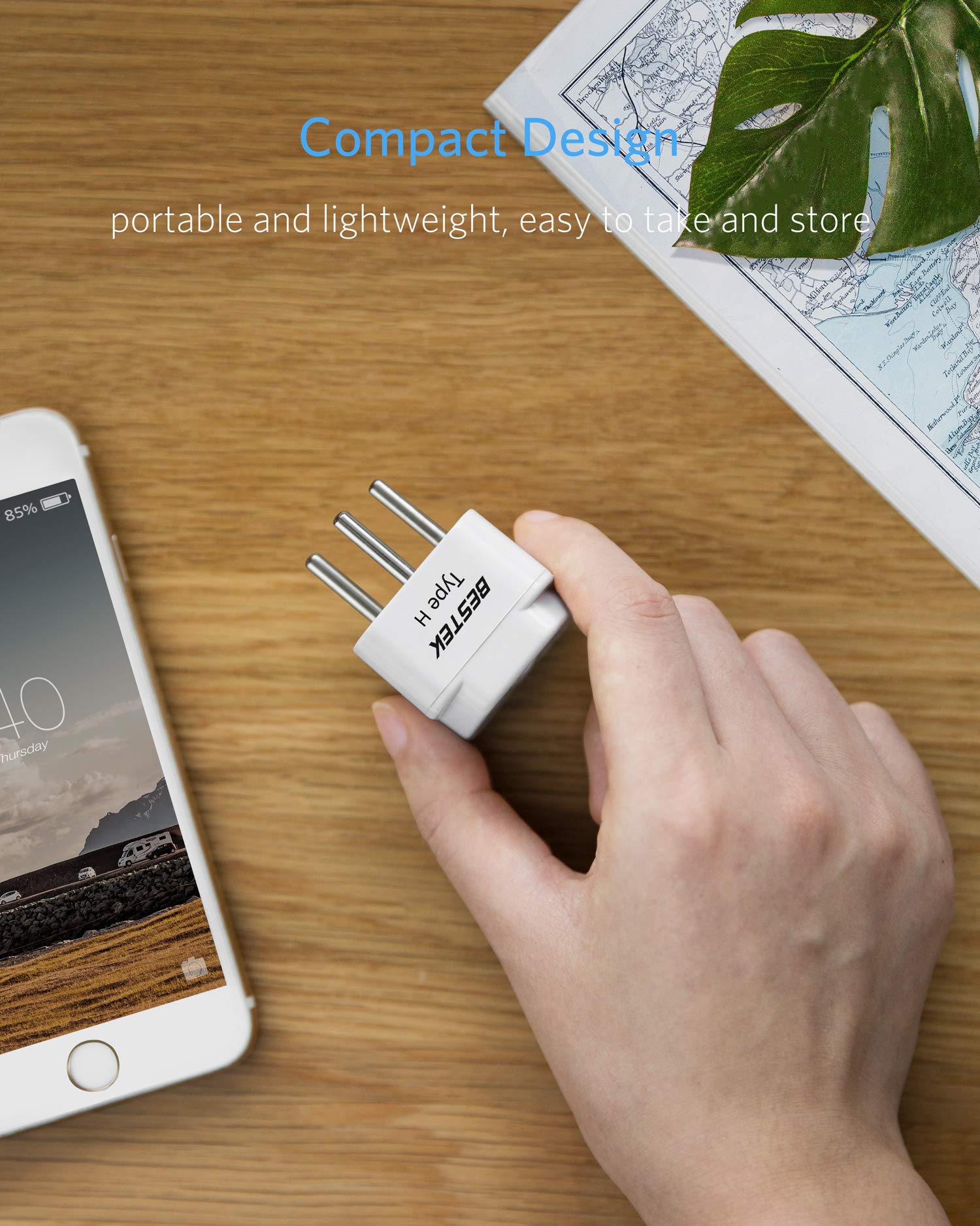 BESTEK Israel Travel Plug Adapter, Grounded Universal Type H Plug Adapter Israel to US Adapter - Ultra Compact for Israel, Palestine and More, 3 Pack