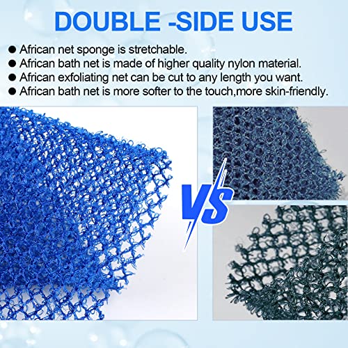 2 Pcs African Net Sponge,African Exfoliating Net,Exfoliating Bath Sponge,Bath Towels,Nylon Net,Wash Cloths,Back Scrubber for Shower,Skin Smoother for Daily Use or Stocking Stuffer(Blue,Pink)
