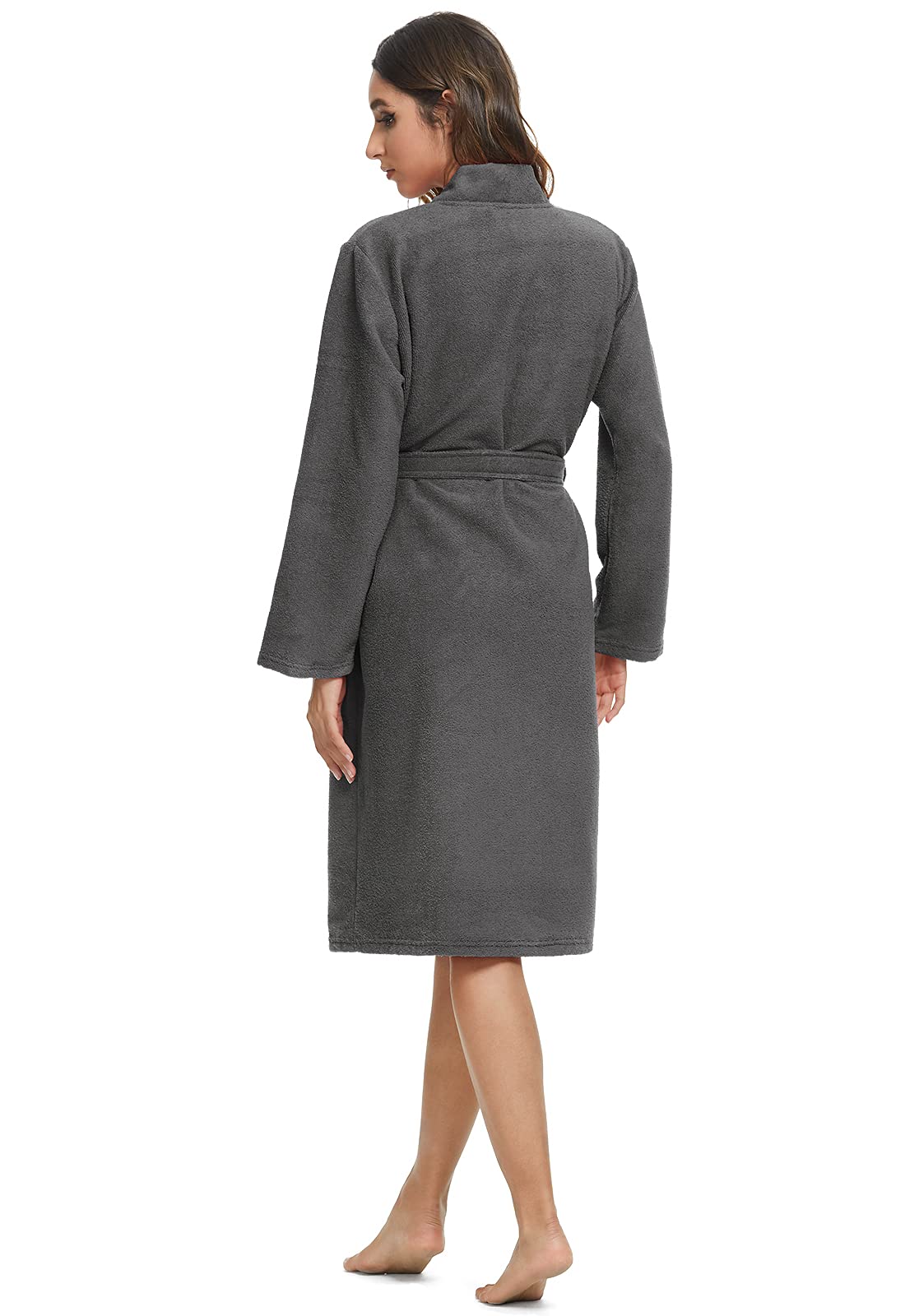 Orrpally Women Kimono Robes Lightweight Terry Cloth Bathrobe Knee Length Bath Robe Grey L