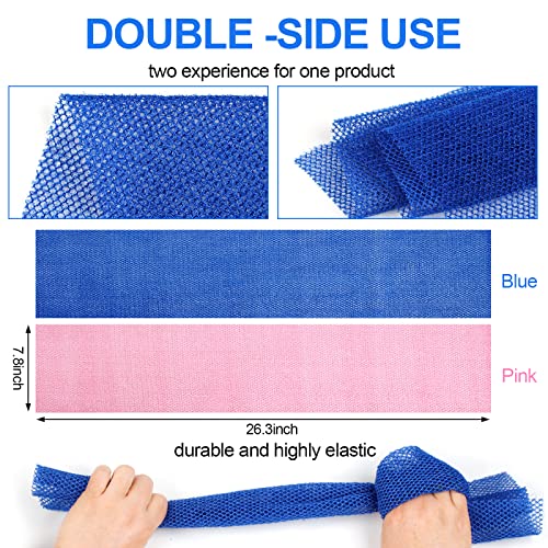 2 Pcs African Net Sponge,African Exfoliating Net,Exfoliating Bath Sponge,Bath Towels,Nylon Net,Wash Cloths,Back Scrubber for Shower,Skin Smoother for Daily Use or Stocking Stuffer(Blue,Pink)