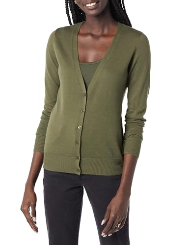 Amazon Essentials Women's Lightweight V-Neck Cardigan Sweater (Available in Plus Size), Olive, Medium