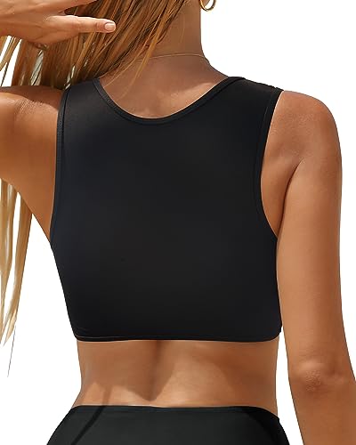 Tempt Me Women Black High Neck Bikini Top Swim Crop Top Tie Knot Front Lace Swimsuit Top Only XXL