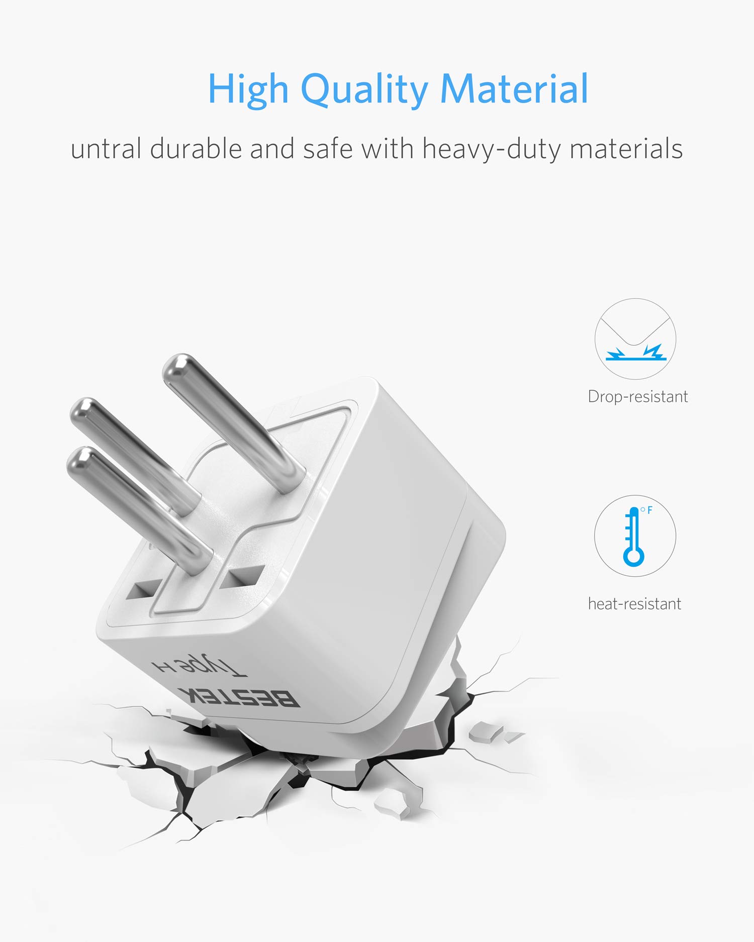 BESTEK Israel Travel Plug Adapter, Grounded Universal Type H Plug Adapter Israel to US Adapter - Ultra Compact for Israel, Palestine and More, 3 Pack