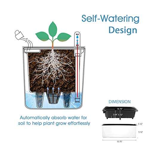GrowLED Self Watering Planter Pots Window Box Indoor Home Garden Modern Decorative Planter Pot for All Indoor Plants, White(15.8"x5.2"x5.2")