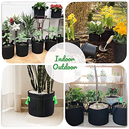 6-Pack 7 Gallon Garden Plant Grow Bags, Double Layer Premium Breathable Nonwoven Fabric Plants Pots with Handles and Shrink String for Vegetables/Fruit/Flowers - Indoor/Outdoor (Black)