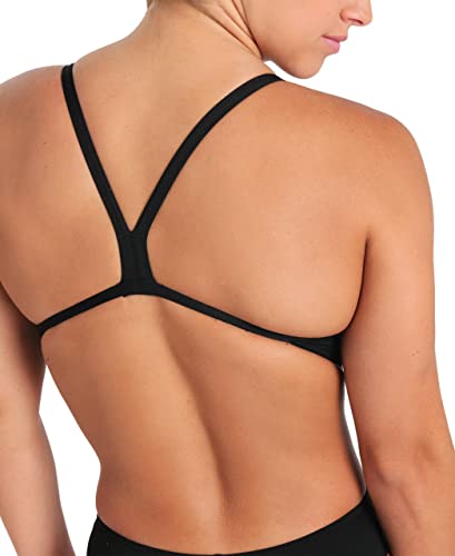 ARENA Women's Solid Team MaxLife Swimsuit Challenge Back One Piece Ladies Bathing Suit Competition Training Athletic Swimwear, Black/White, US Size 30