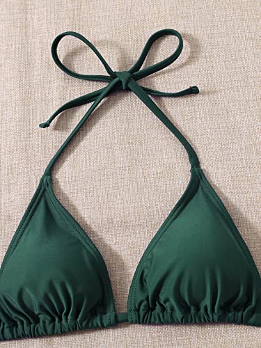 SOLY HUX Women's 3 Piece Swimsuits Print Halter Triangle Tie Side Bikini Bathing Suit with Cover Up Beach Skirt Green Tropical M