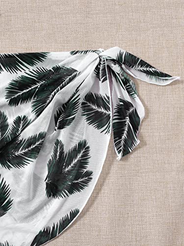 SOLY HUX Women's 3 Piece Swimsuits Print Halter Triangle Tie Side Bikini Bathing Suit with Cover Up Beach Skirt Green Tropical M