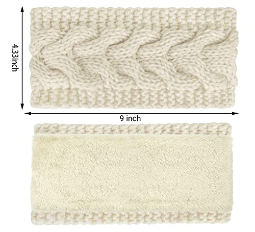 2 Pieces Womens Ear Warmer Headband Cable Knit Winter Headbands Fleece Lined Ear Warmers Stocking Stuffers Gifts,B-Black,Beige