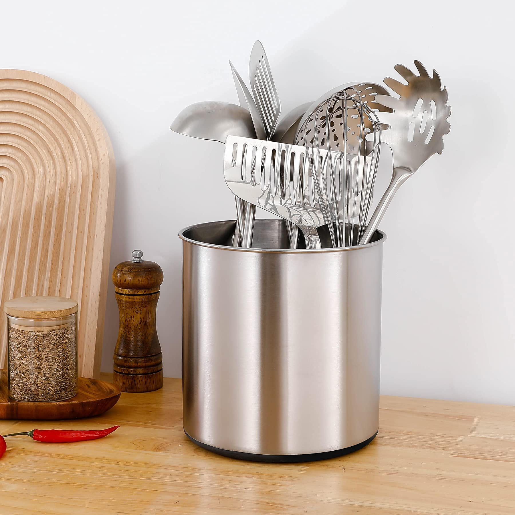 OKT Kitchen Utensil Holder,7.2″Large Stainless Steel Utensil Crock with Non Slip sillicone Bottom Design