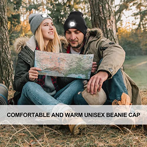 Attikee LED Lighted Beanie, Unisex Warm Knitted Hat, Rechargeable Headlamp Cap for Outdoors, Tech Gift for Men Dad Father Him Black