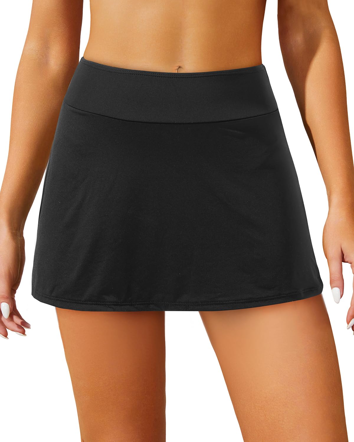 Yonique Women's Swim Skirt Bathing Suit Mid Waist Swim Bottoms Elastic Waist Swimsuit Bottoms Black 18Plus