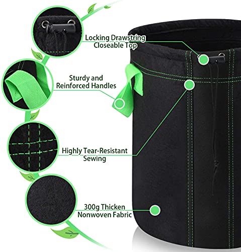 6-Pack 7 Gallon Garden Plant Grow Bags, Double Layer Premium Breathable Nonwoven Fabric Plants Pots with Handles and Shrink String for Vegetables/Fruit/Flowers - Indoor/Outdoor (Black)