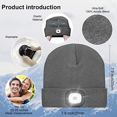 Attikee LED Lighted Beanie, Unisex Warm Knitted Hat, Rechargeable Headlamp Cap for Outdoors, Tech Gift for Men Dad Father Him Black