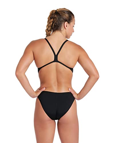 ARENA Women's Solid Team MaxLife Swimsuit Challenge Back One Piece Ladies Bathing Suit Competition Training Athletic Swimwear, Black/White, US Size 30
