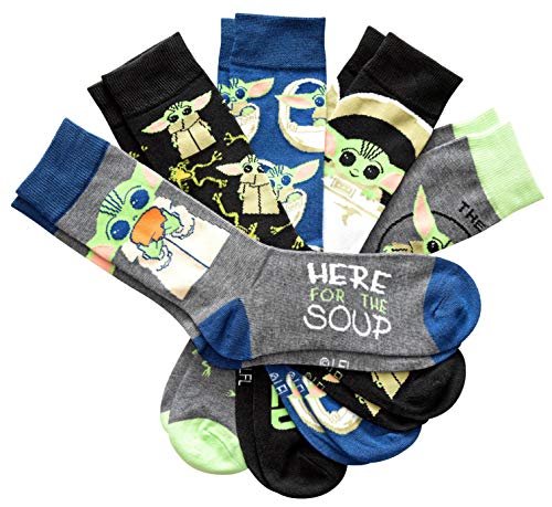 STAR WARS Baby Yoda Here for the Soup Men's Crew Socks 5 Pair Pack Size 6-12
