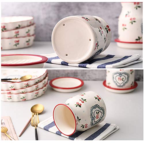 Ceramic Utensil Holder Vintage Style Kitchen Utensil Caddy Antique Design Cooking Utensil Organizer Country Style Utensil Crock for Cooking Enthuziast,White