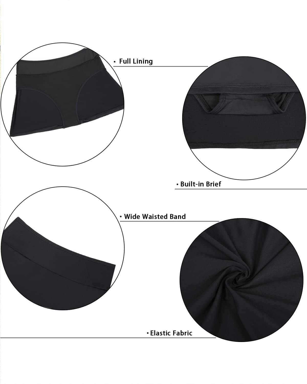 Yonique Women's Swim Skirt Bathing Suit Mid Waist Swim Bottoms Elastic Waist Swimsuit Bottoms Black 18Plus