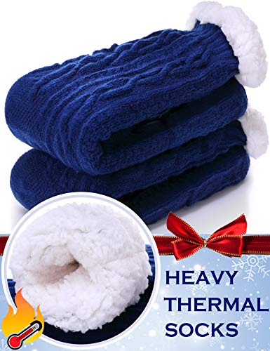 Anlisim Men Slipper Socks Fluffy Fuzzy Cabin Cozy Winter Warm Comfy Soft Fleece Thick Home Stocking Stuffers with Grips Non Skid Gift Socks( Blue)