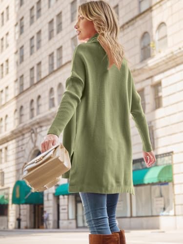 LILLUSORY Oversized Turtleneck Pullover Sweaters Womens 2024 Long Tunic Sweater Winter Trendy Casual Poncho Cowl Neck Cute Tops Dress Fall Fashion Clothes Outfits Clothing Light Green